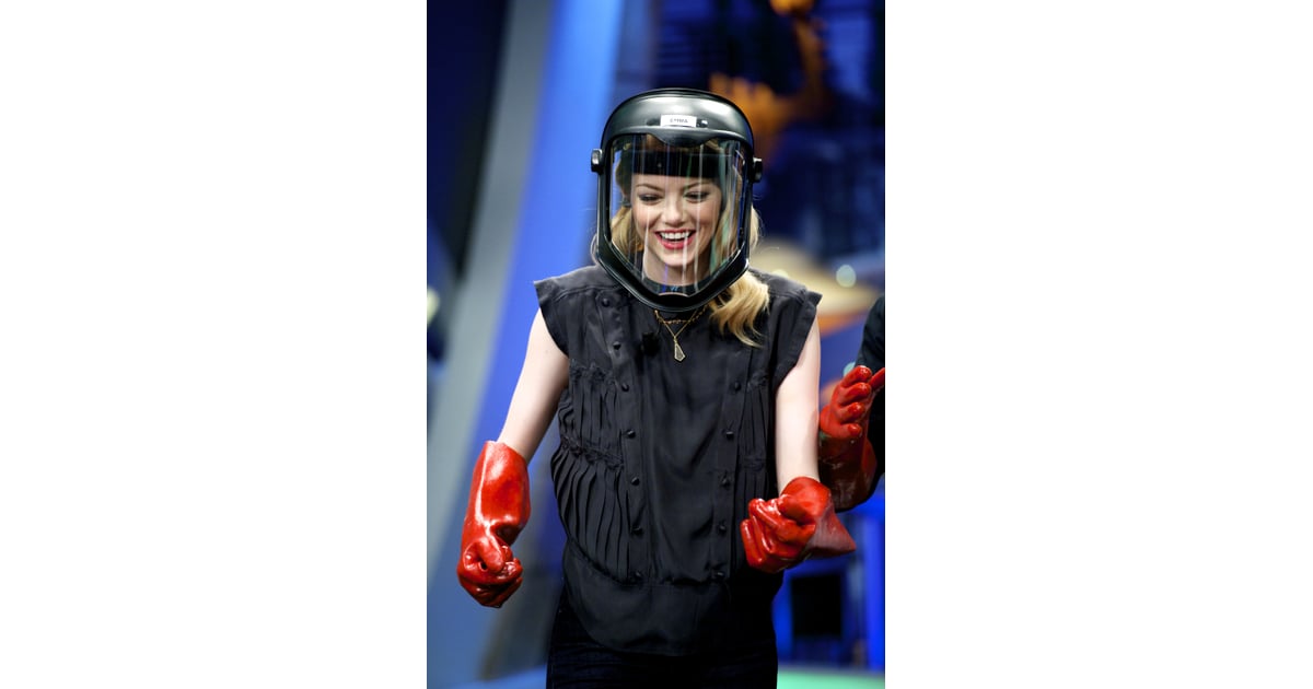 Emma Stone donned boxing gloves and a face shield while making a | Emma ...