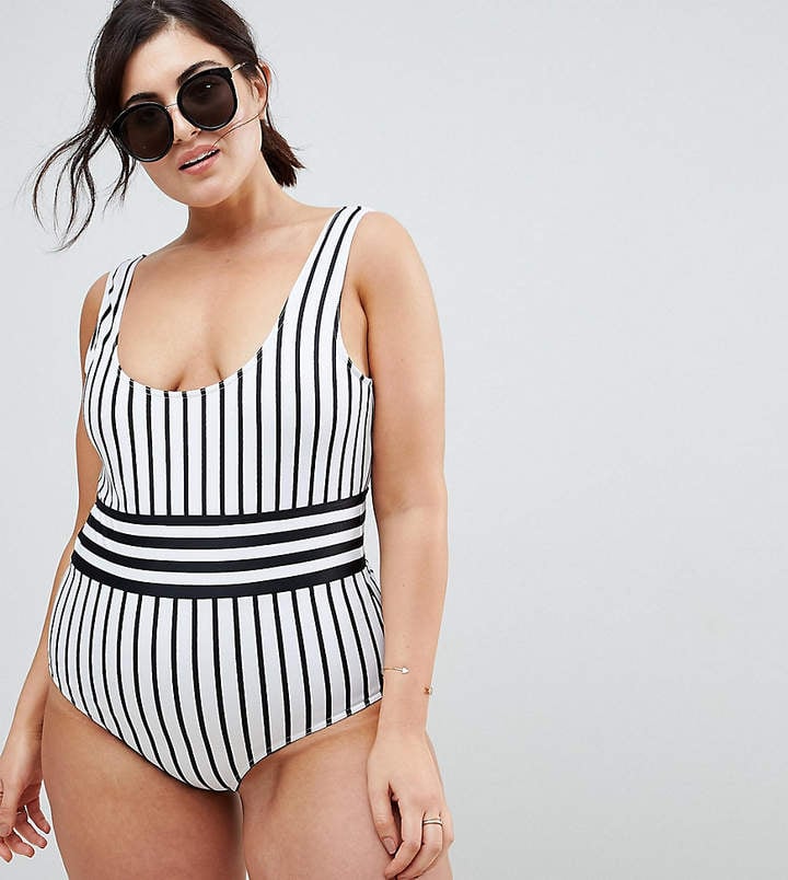 Asos Contrast Mono Stripe Swimsuit Best Athletic Plus Size Swimwear Popsugar Fitness Photo 3