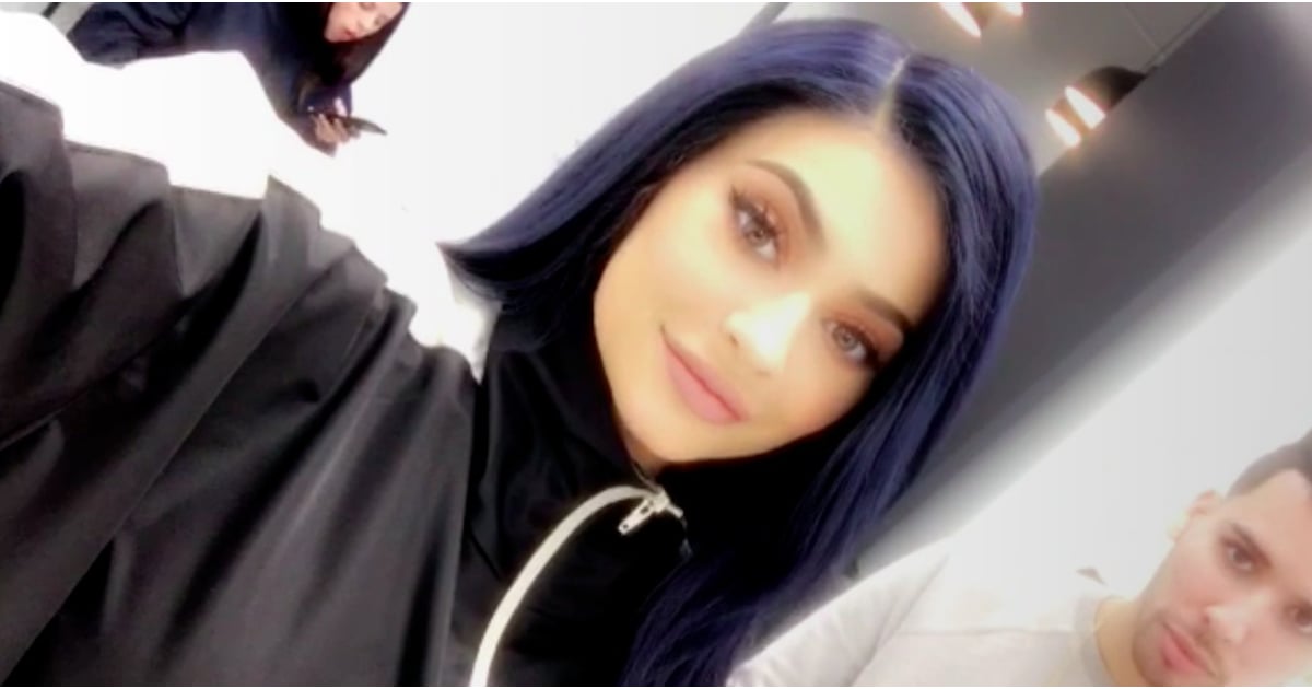 Kylie Jenner Navy Blue Hair February 2017 | POPSUGAR Beauty