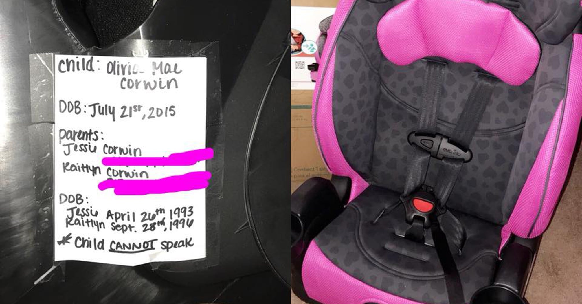 Child's Information on Car Seat Label in Case of Emergency | PS Family