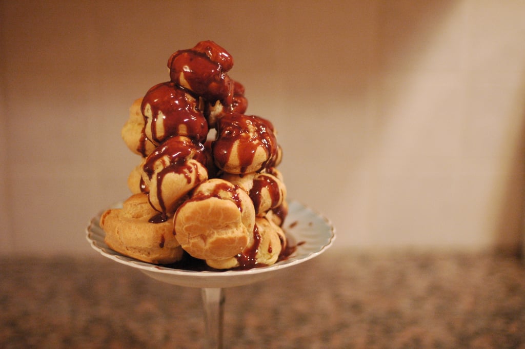 Informal Croquembouche - aka Stacked Cream Puffs with Chocolate