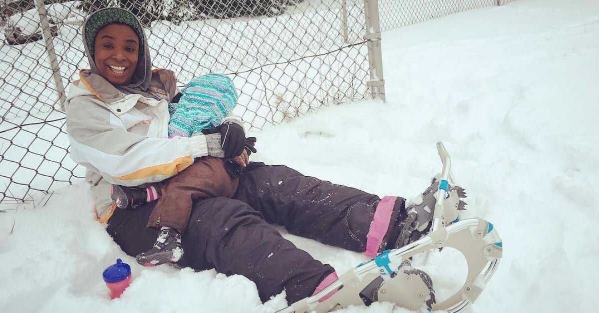 Mom Breastfeeding While Snowshoeing | PS Family