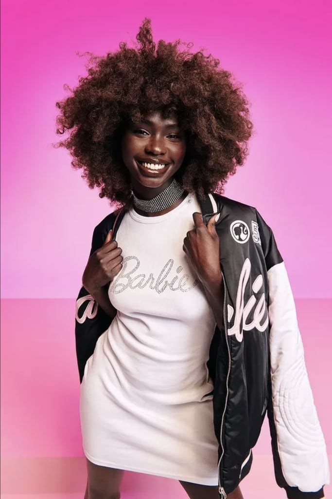 Barbie Merch: Boohoo Barbie Diamante Slogan Rib Knit Bodycon Minidress ...