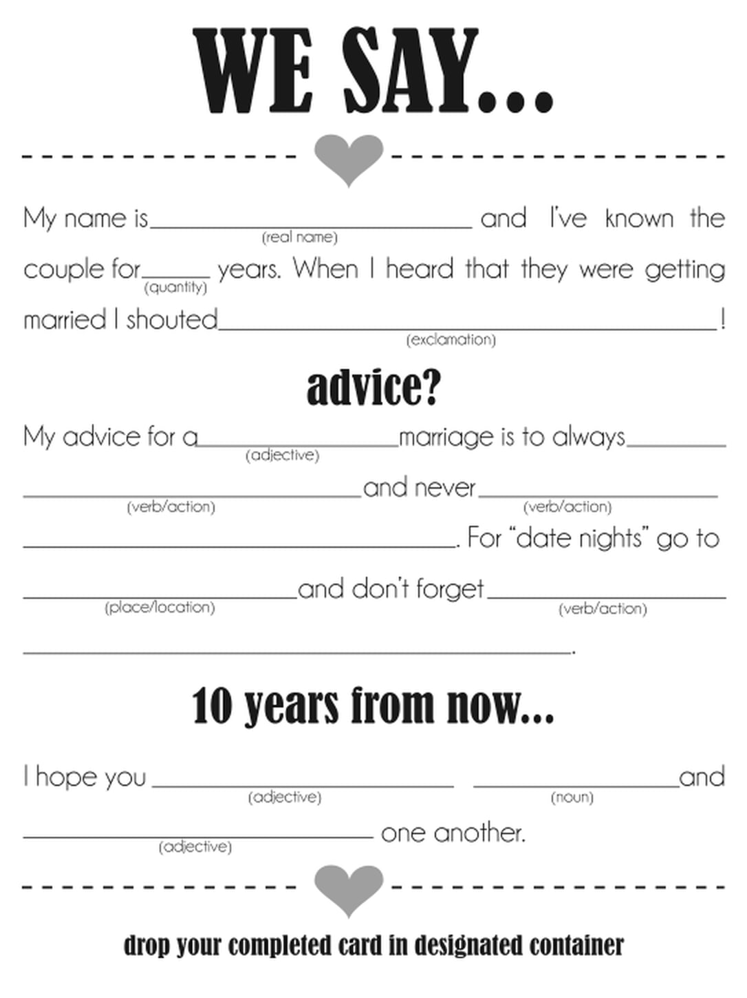 Free Printable Wedding Mad Libs | PS Smart Living