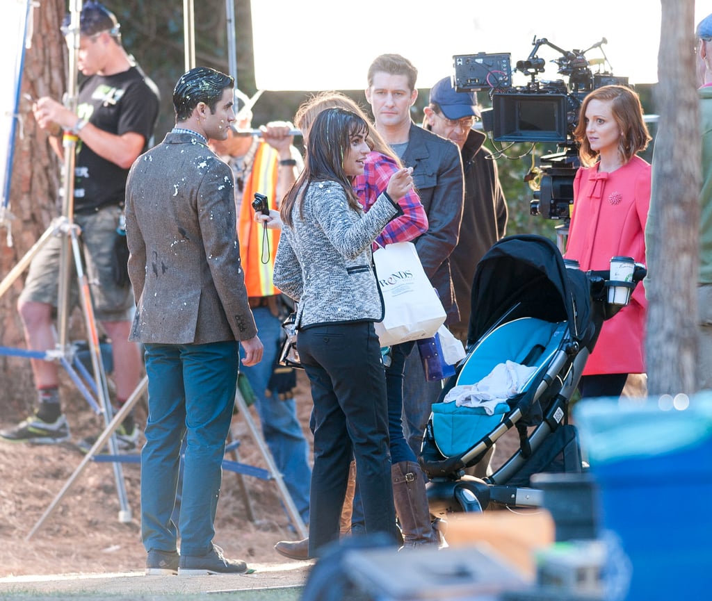 Lea Michele Getting Egged While Filming | Photos | POPSUGAR Entertainment