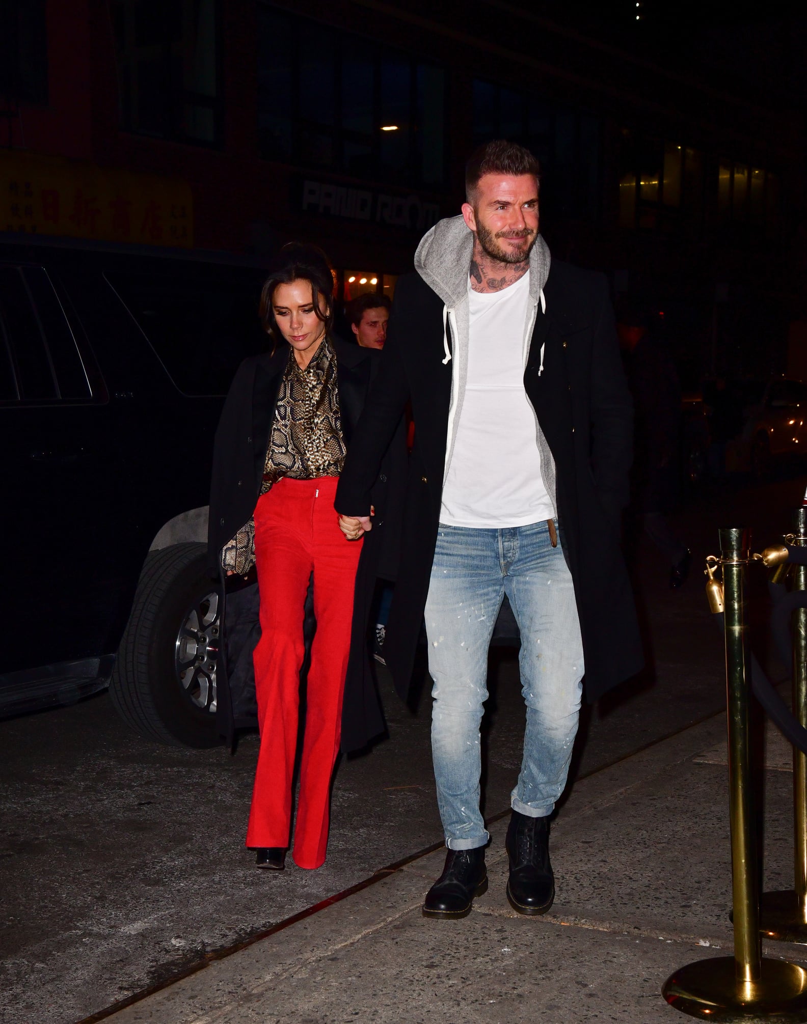 Victoria Beckham Red Pants and Snakeskin Blouse January 2019 | PS Fashion