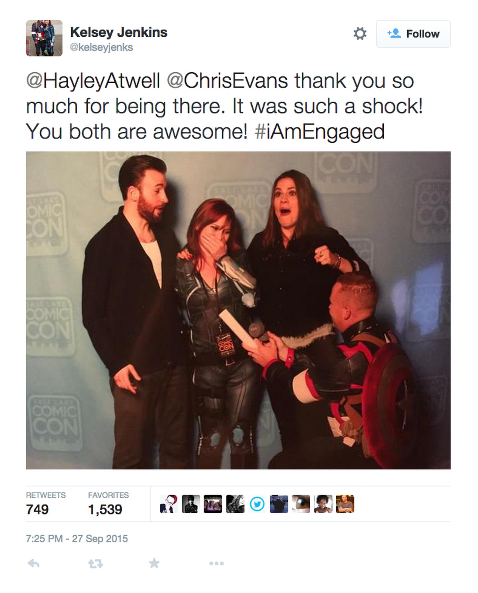Chris Evans and Hayley Atwell Help With a Surprise Proposal | PS Celebrity