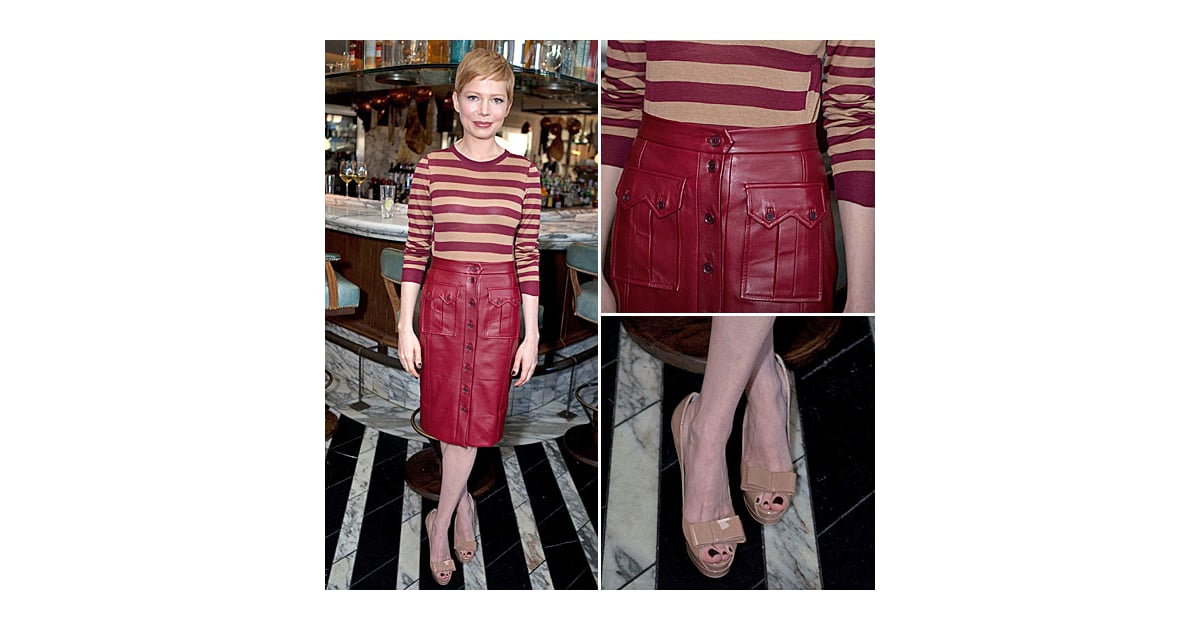 Celeb Style: Michelle Williams's Chic Red-Leather Skirt and Stripes