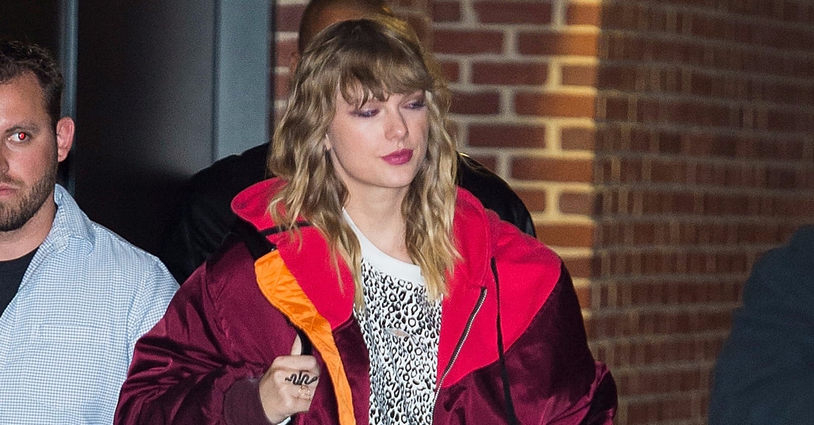 Taylor Swift Wearing Red Bomber Jacket | PS Fashion