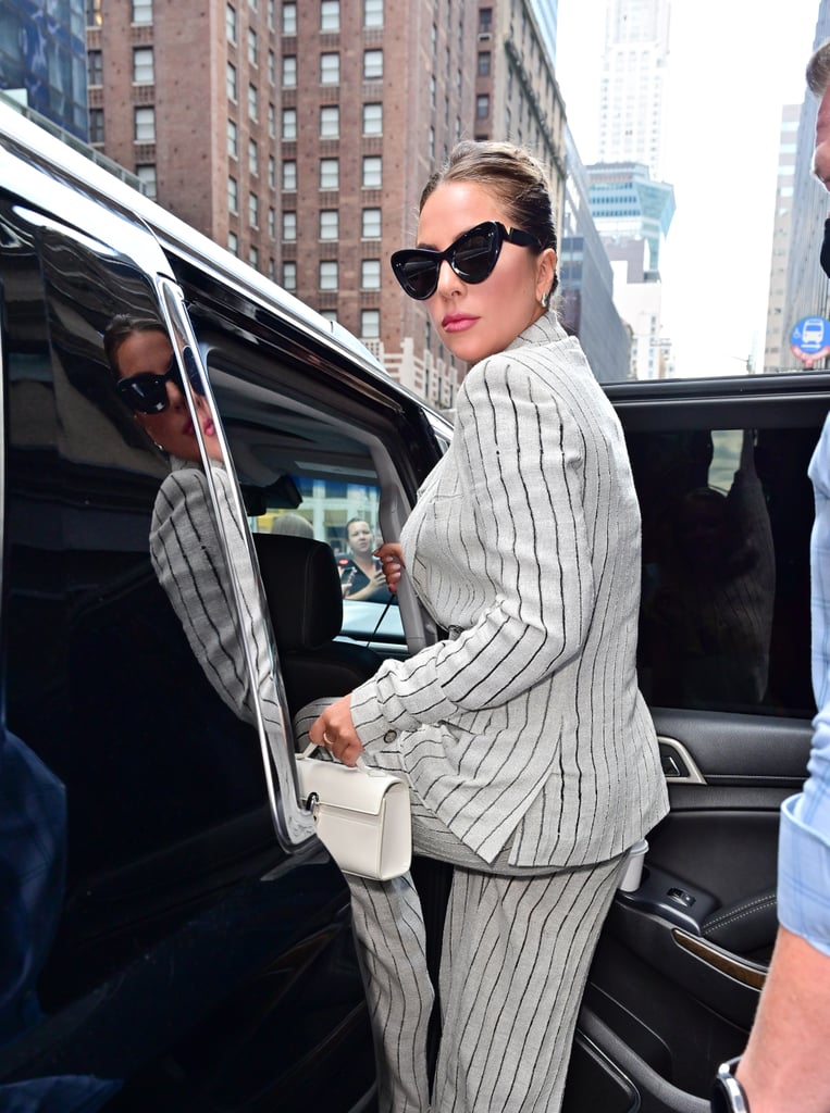 Lady Gaga's Pinstripe Jean Paul Gaultier Suit and Platforms | POPSUGAR ...
