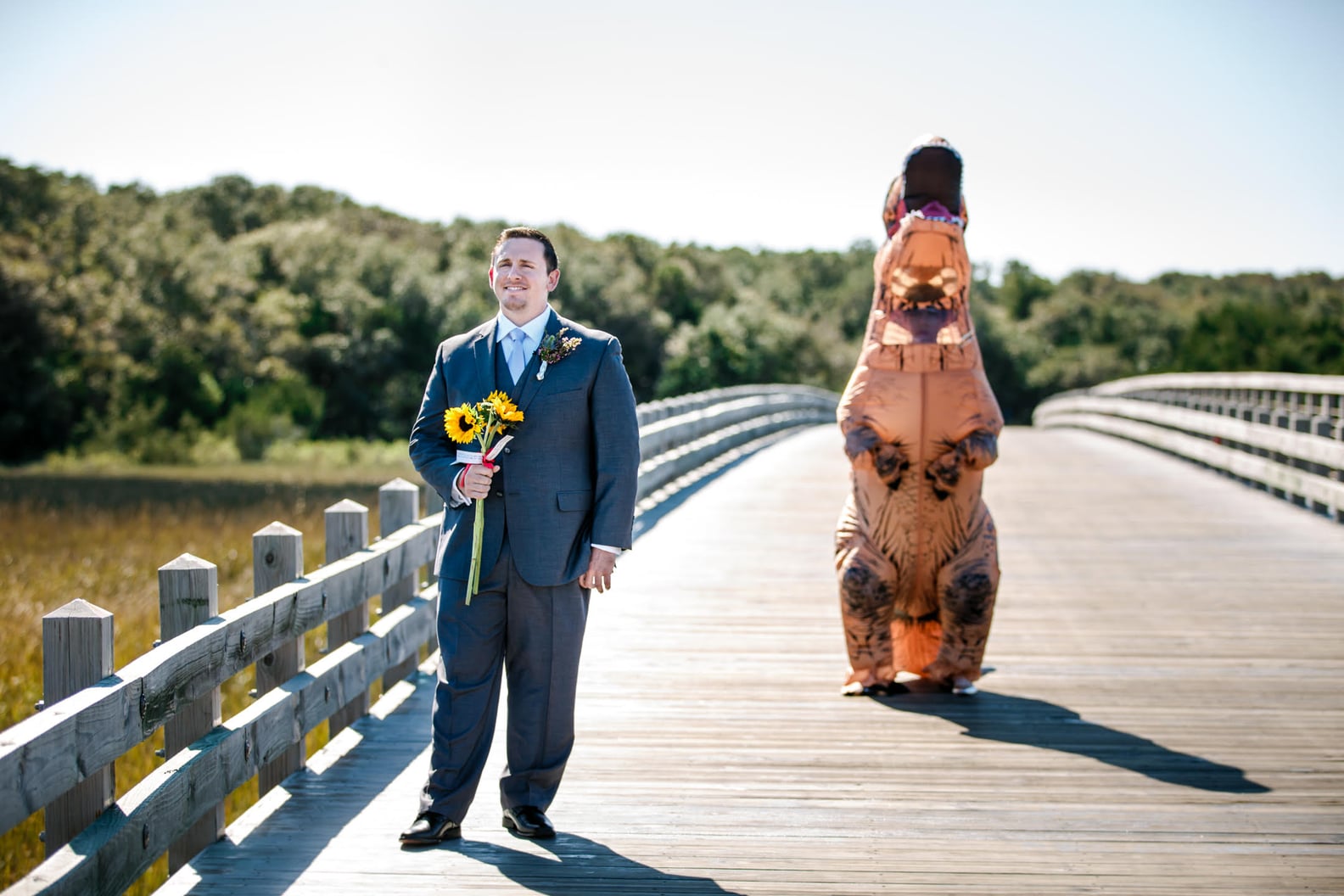 Bride Dresses in T. Rex Costume For First Look | PS Love