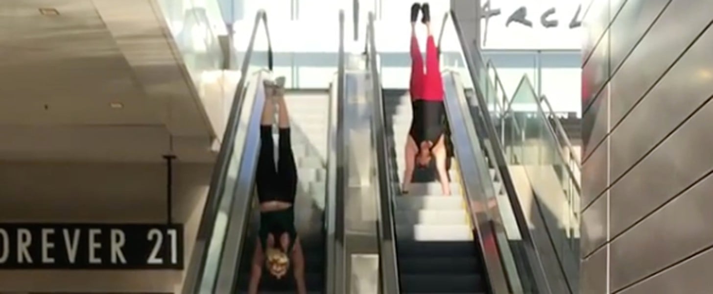 CrossFitters Doing Handstands on Escalators | POPSUGAR Fitness