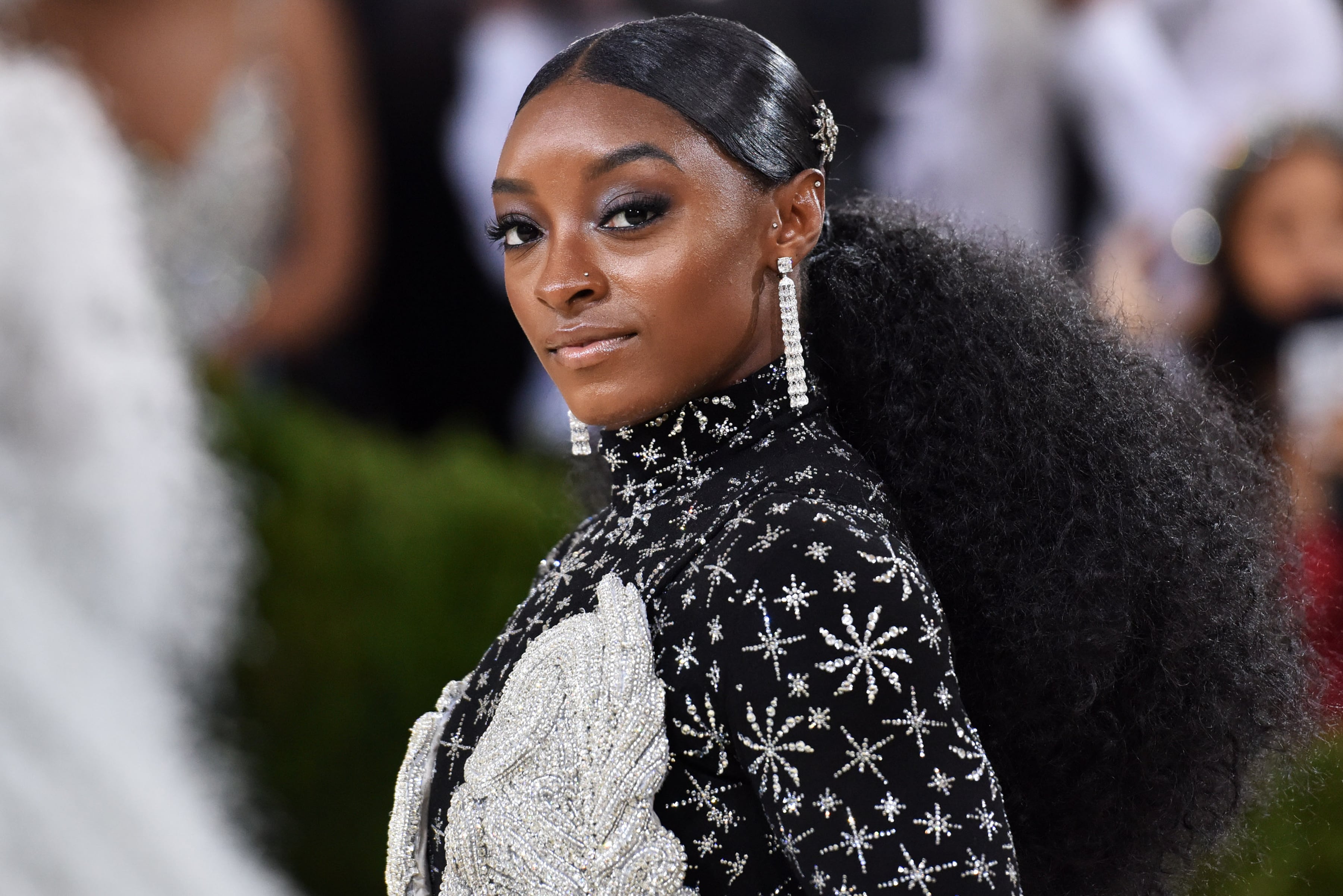 Simone Biles Beige Tube Top and Leather Pants on Instagram | POPSUGAR ...