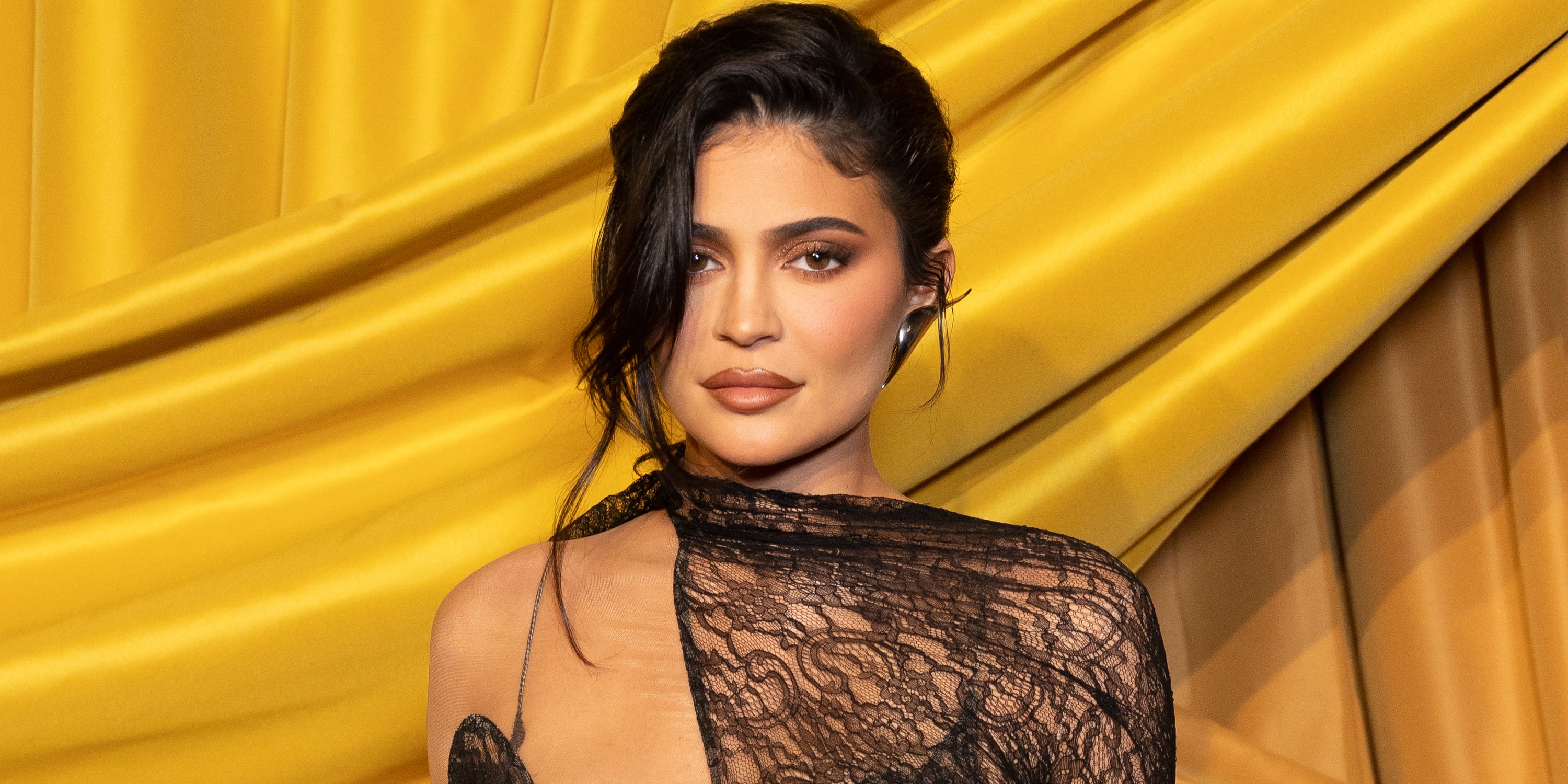 Kylie Jenner's Sheer Black Lace Mugler Dress at Fashion Week | PS Fashion