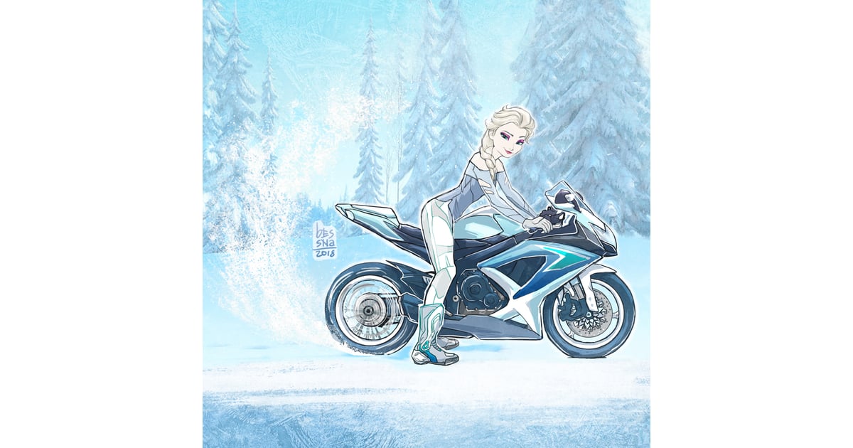 Elsa on a Motorcycle | Best Disney Princess Fan Art | POPSUGAR Love UK ...