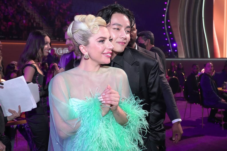 Lady Gaga's Turquoise Feather Gown at the Grammys | POPSUGAR Fashion