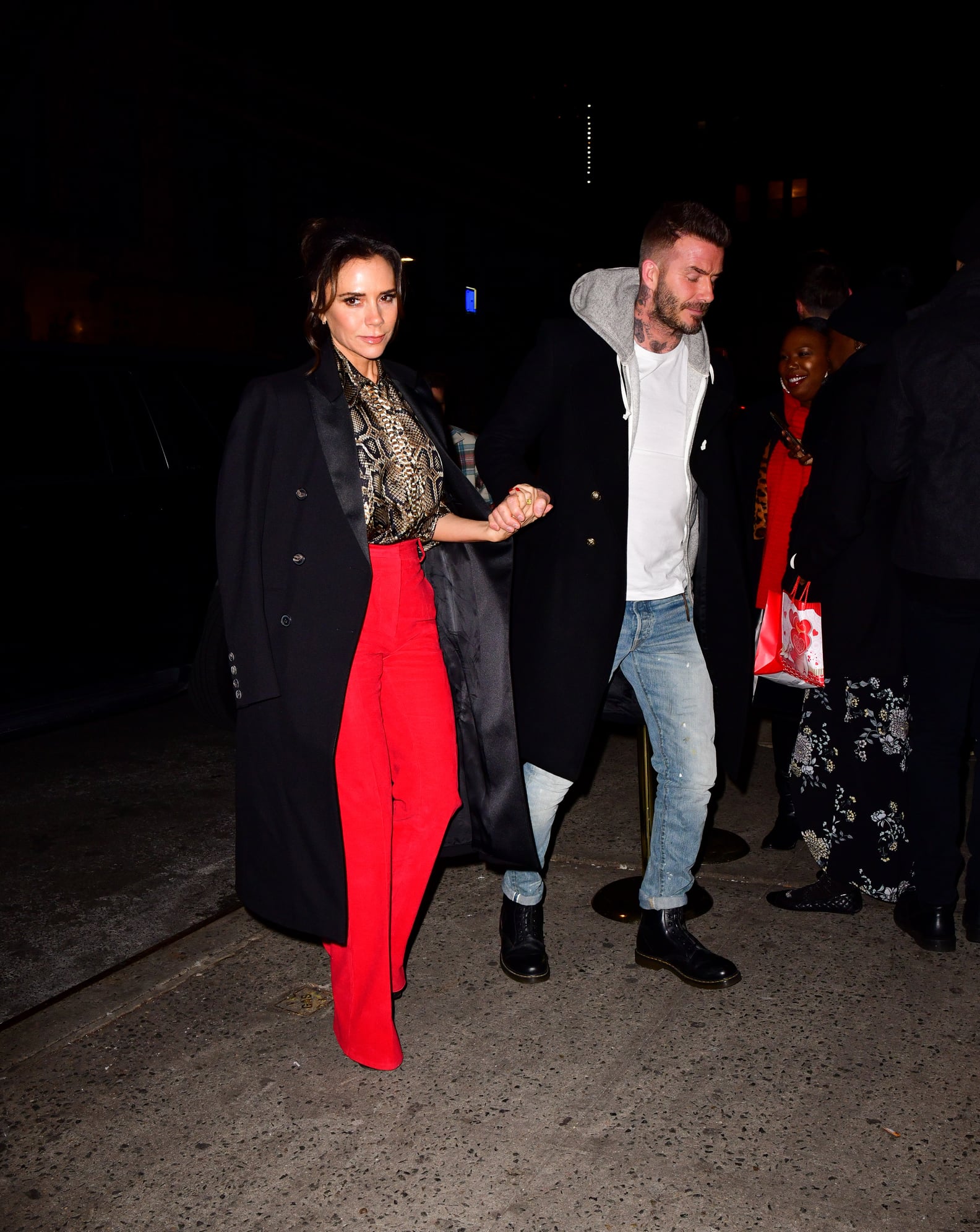 Victoria Beckham Red Pants and Snakeskin Blouse January 2019 | PS Fashion