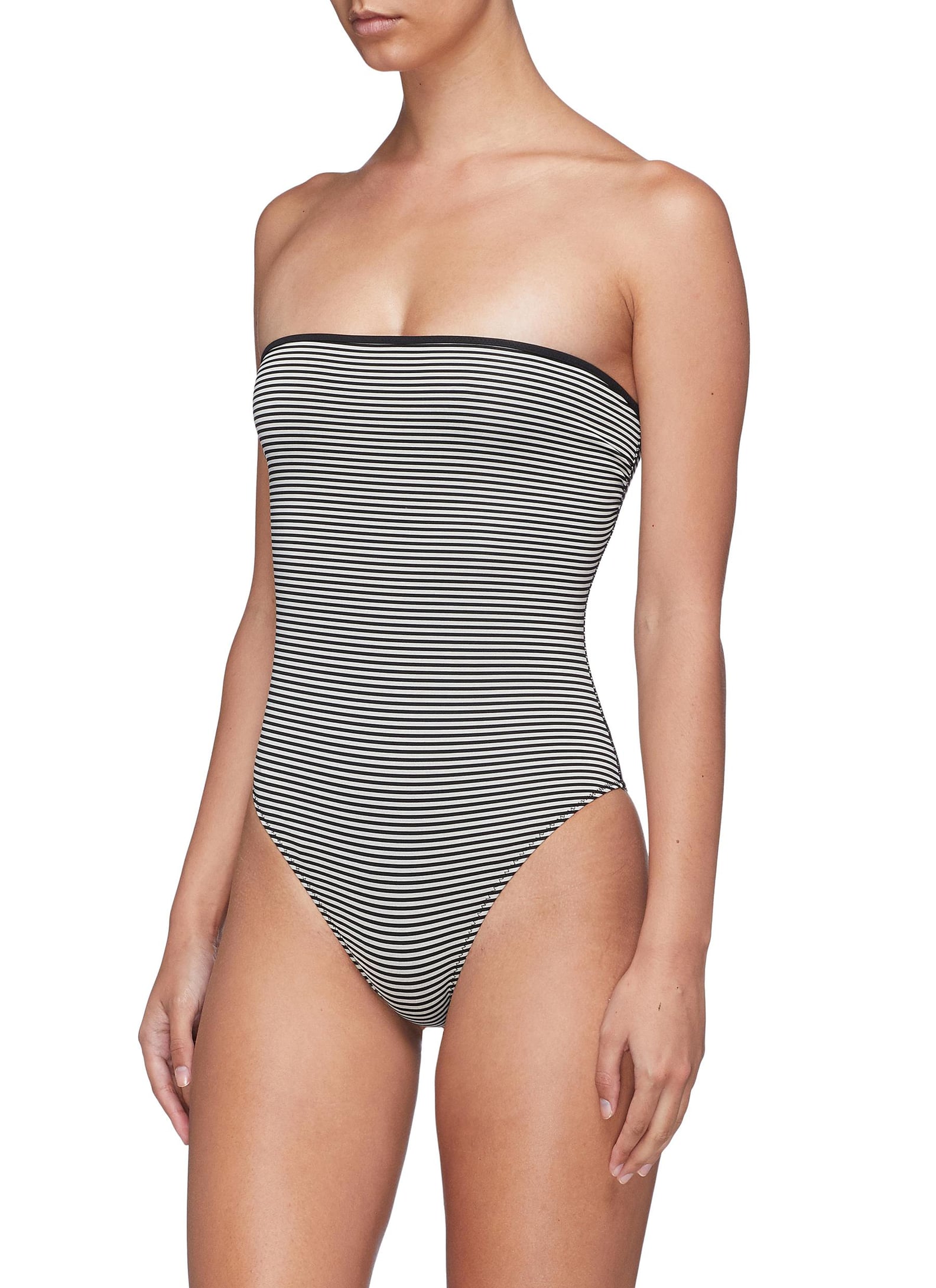 Demi Lovato Striped Cutout One Piece Swimsuit Popsugar Fashion