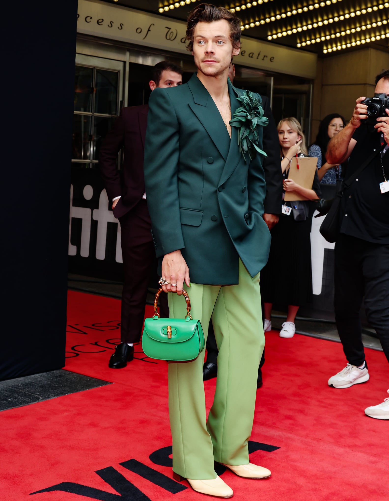 Harry Styles Green Gucci Handbag at Toronto Film Festival | PS Fashion