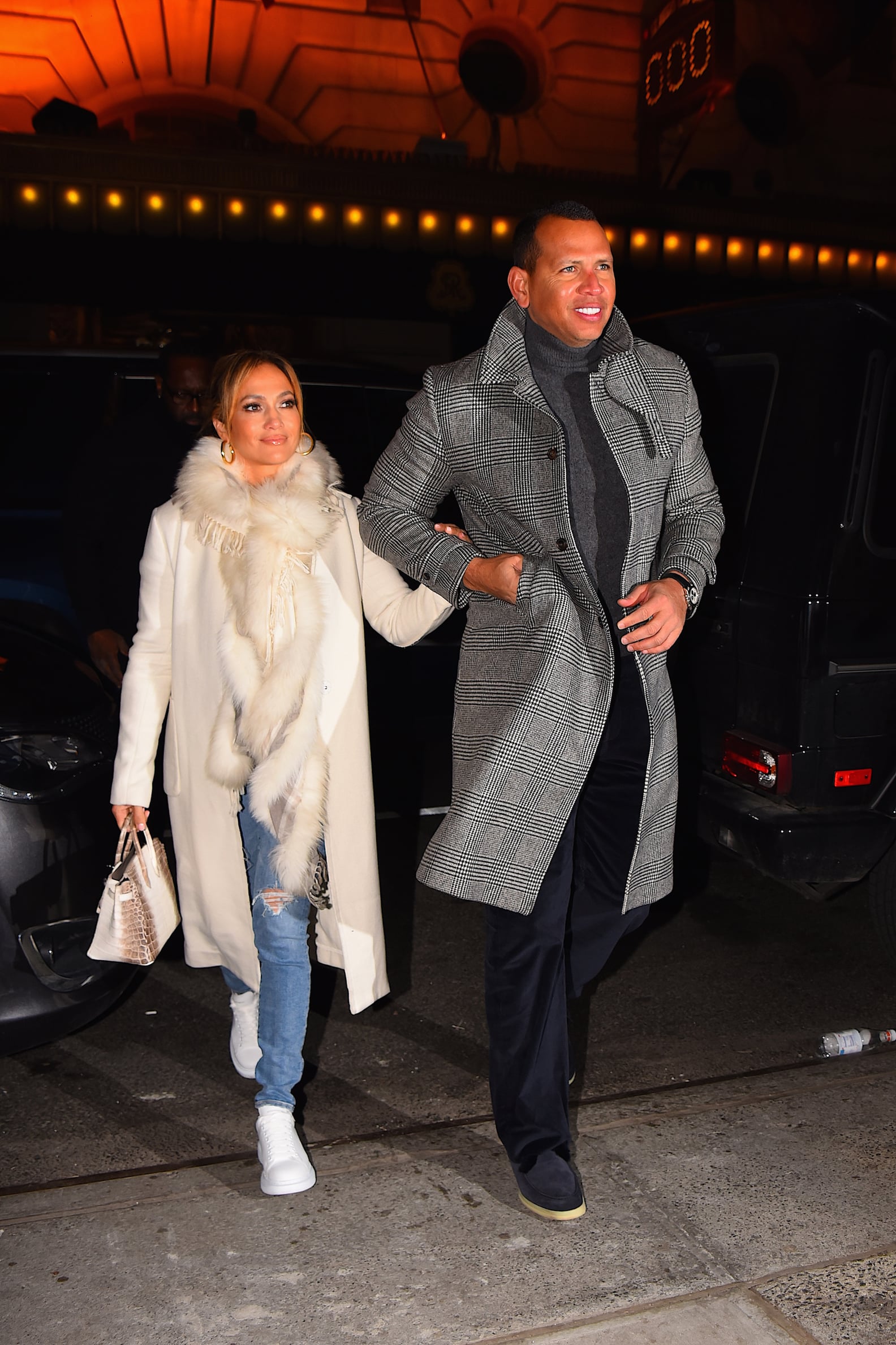 Jennifer Lopez's White Coat and Sneakers With Alex Rodriguez | PS Fashion