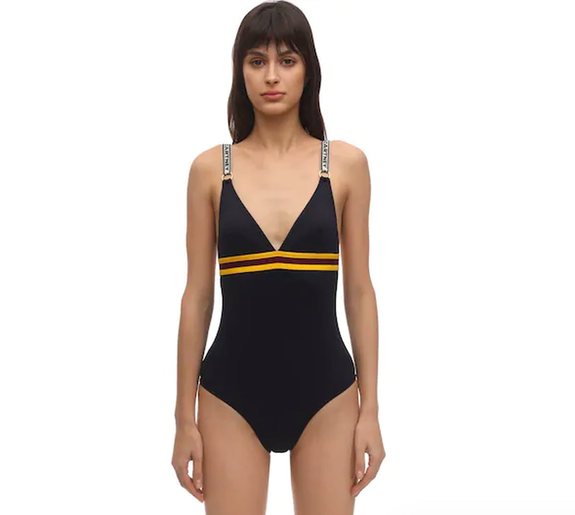 Miley Cyruss Black Swimsuit With Logo Straps At The Beach Ps Fashion