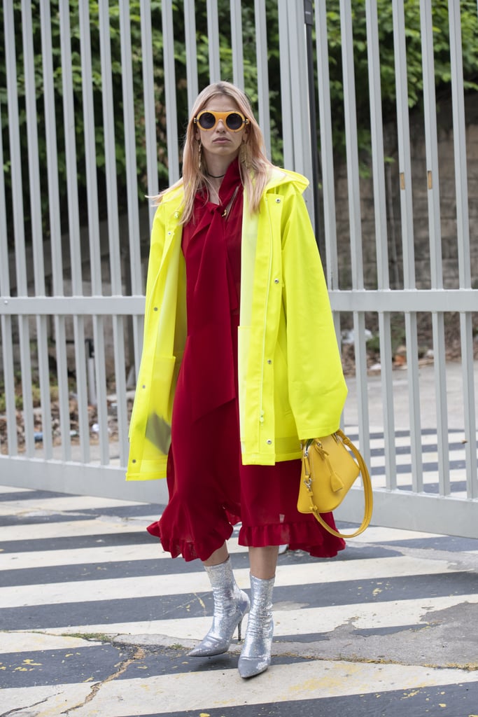 Style Your Dress With a Bright Rain Coat | How to Layer Dresses ...