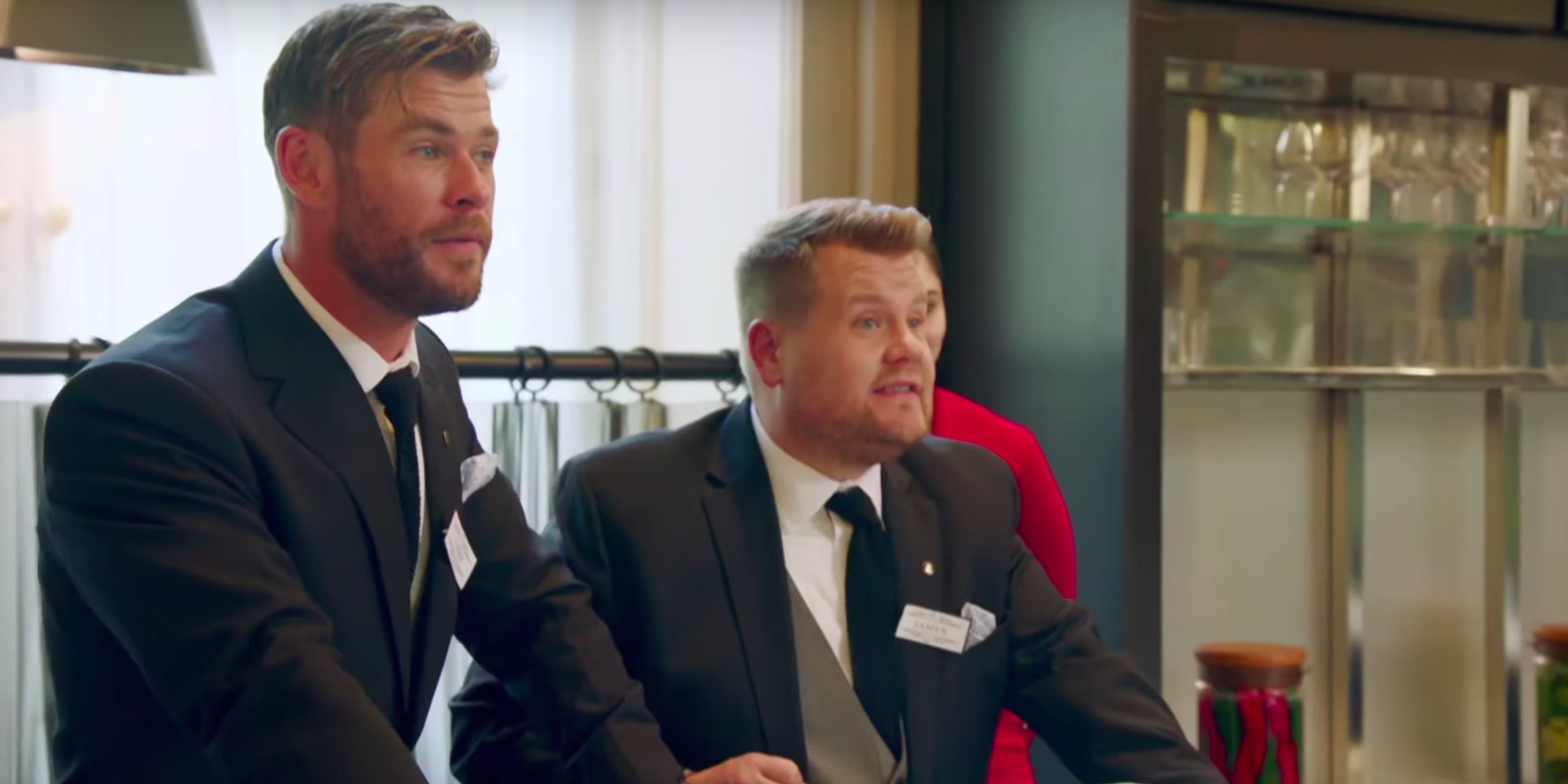 James Corden and Chris Hemsworth Battle of the Waiters Video | PS Celebrity
