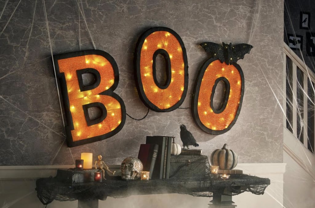 Halloween Lighted Boo Sign With Bat | Home Depot Halloween Decor | 2020 ...