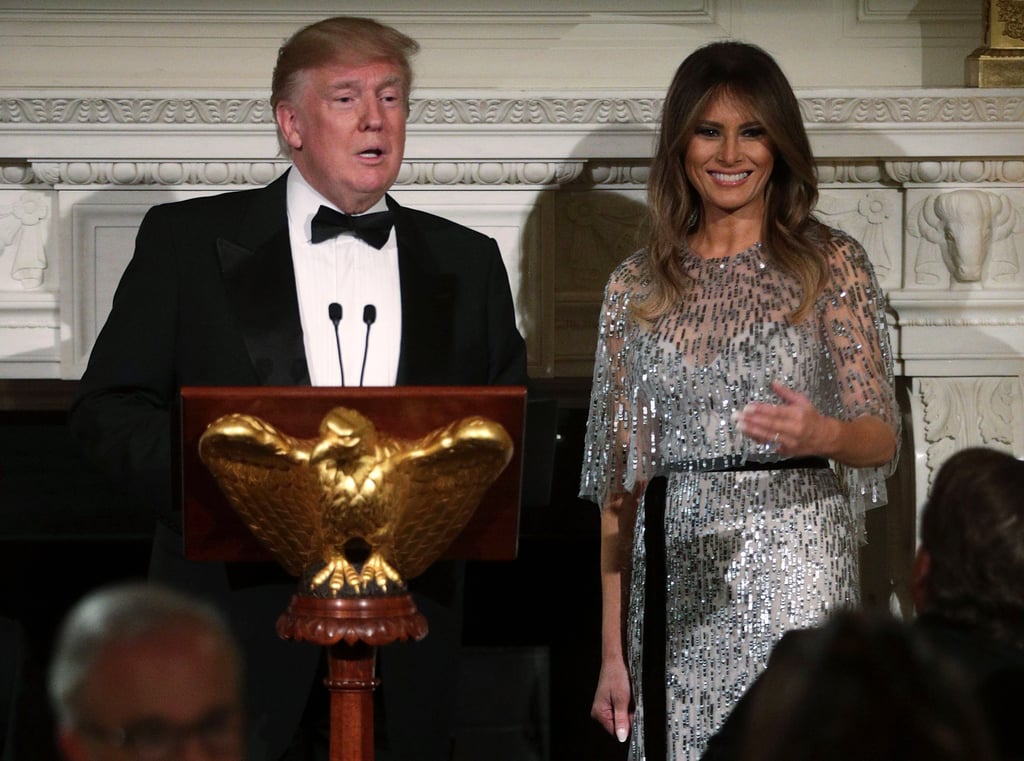 Melania Trump Wearing Silver Monique Lhuillier Dress | POPSUGAR Fashion