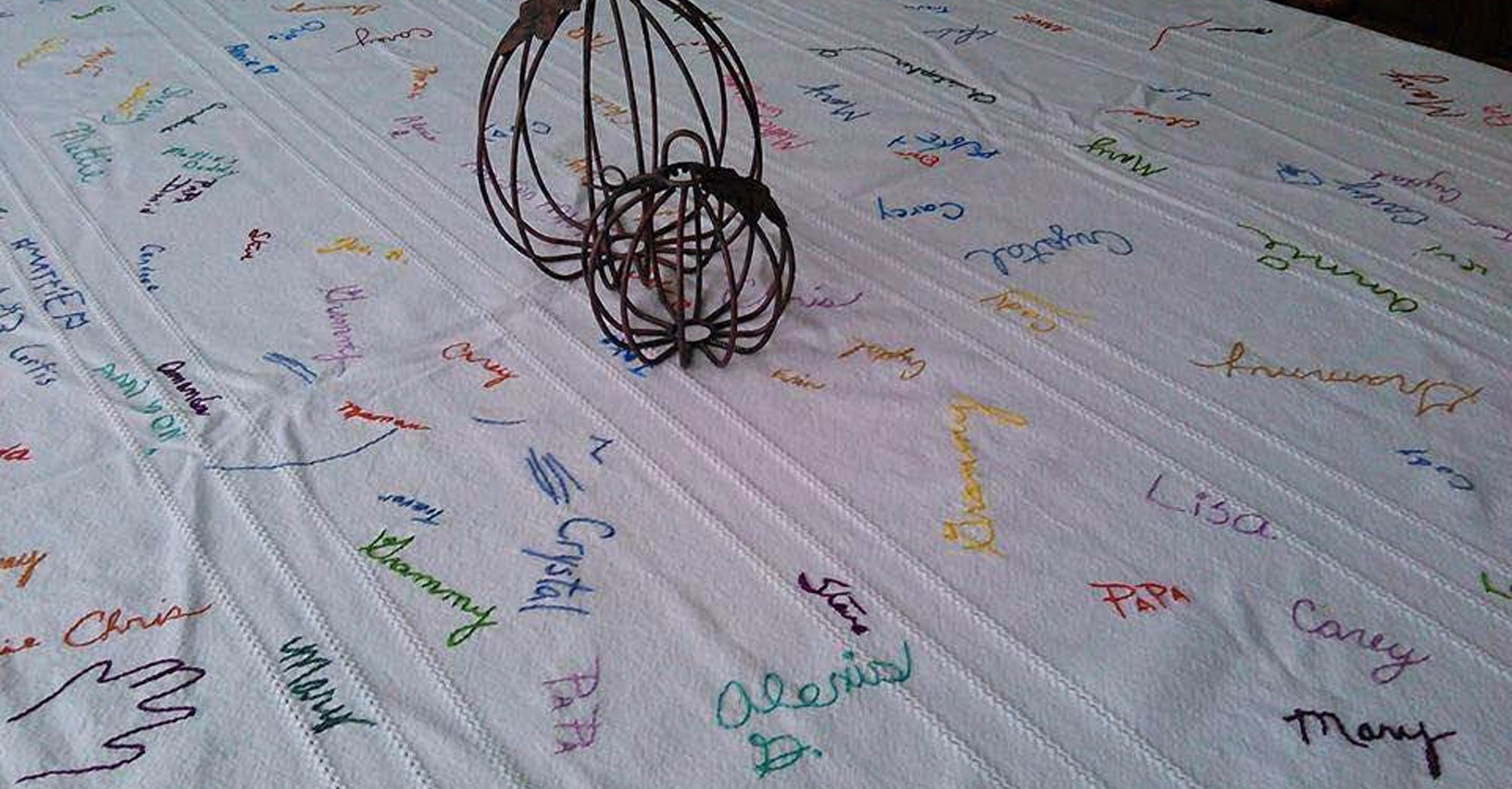 Family's Color-Coded Signed Thanksgiving Tablecloth | PS Family