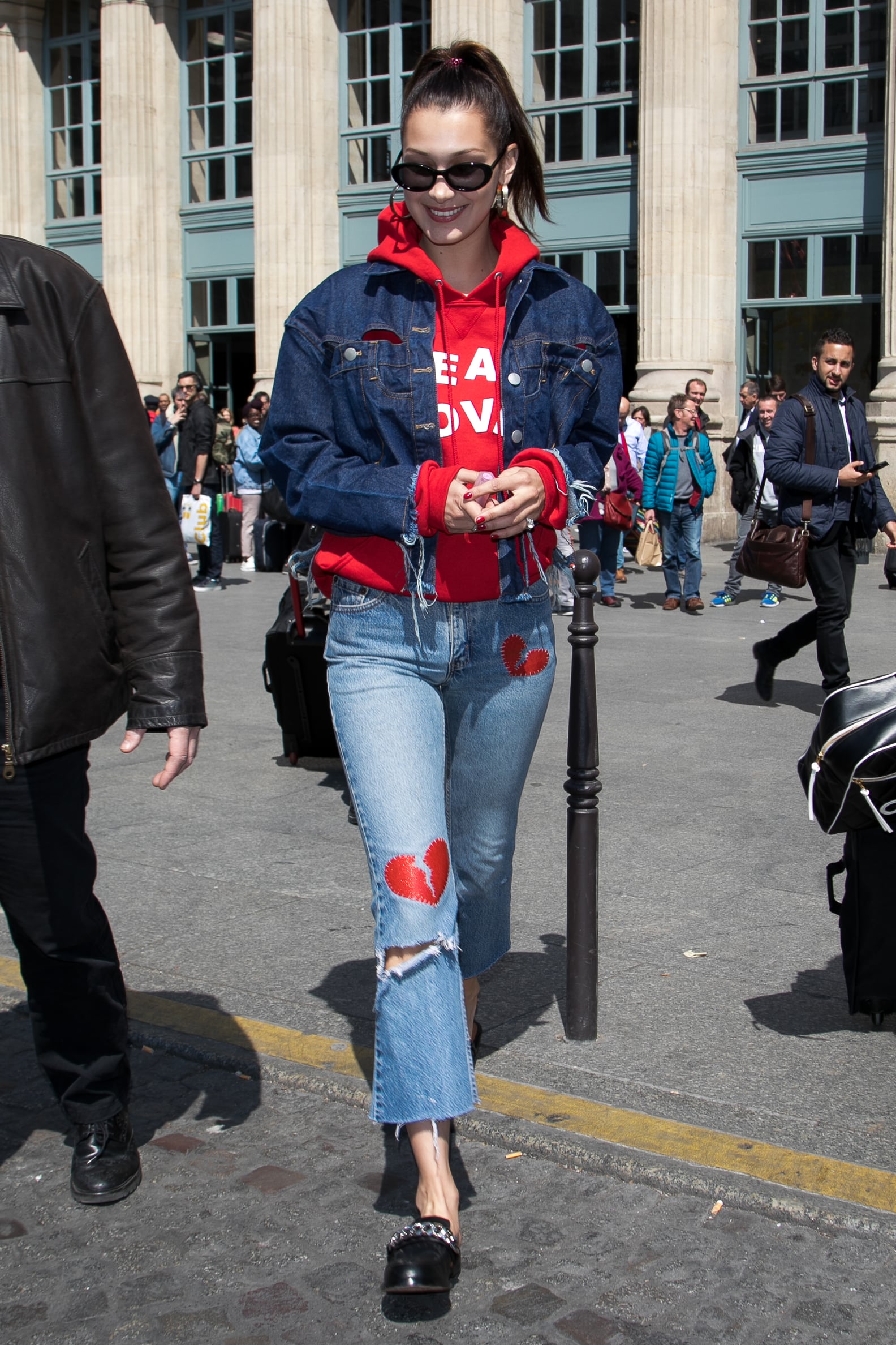 Bella Hadid Wearing Jeans With Broken Hearts | PS Fashion