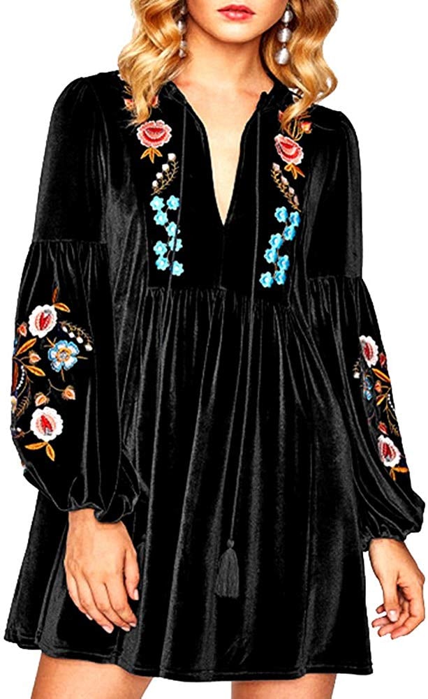 Aofur Boho Embroidered Velvet Dress | Best Holiday Clothes and ...