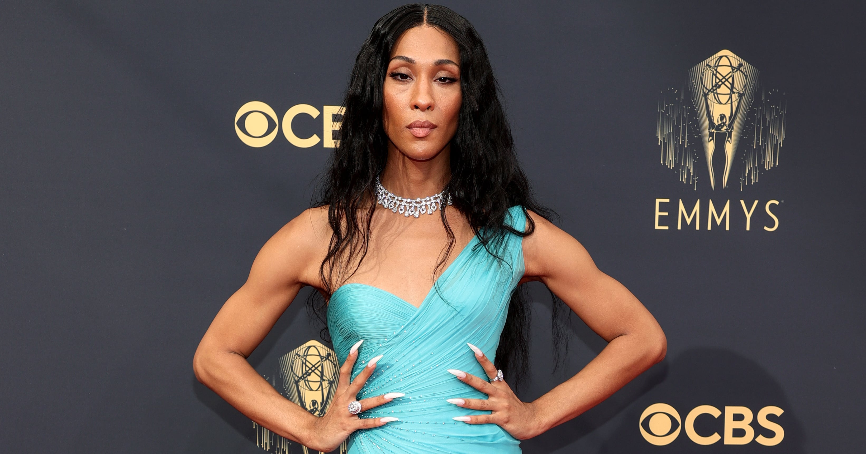 Mj Rodriguez's Vintage Blue Versace Dress at the 2021 Emmys | PS Fashion