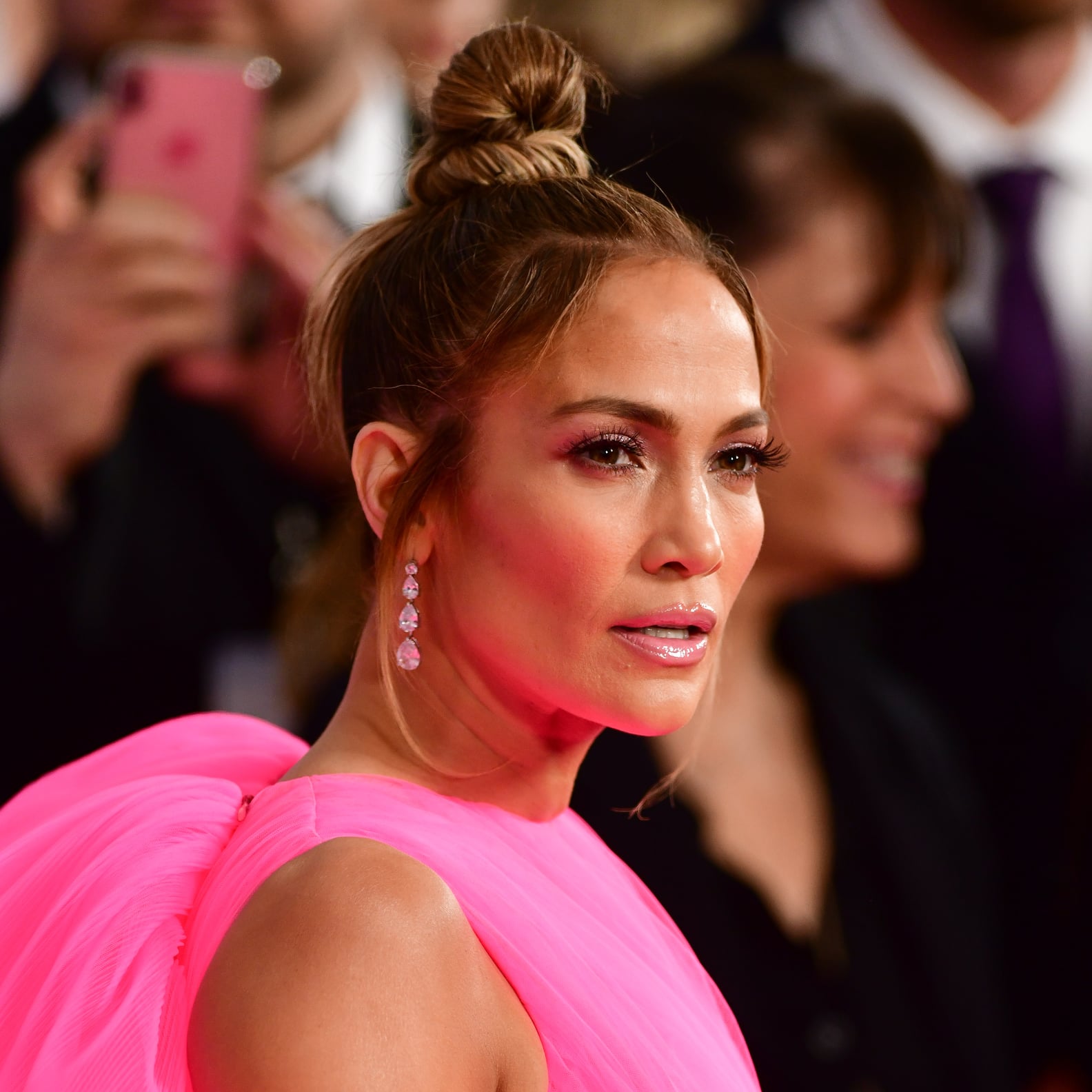 J Lo Wears Pink Magda Butrym Dress and Leather Trench Coat | PS Fashion