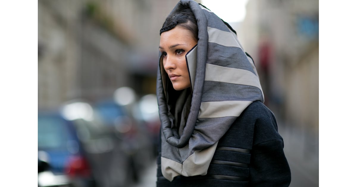 High-fashion hood. | Street Style Shoes and Bags Paris Fashion Week ...