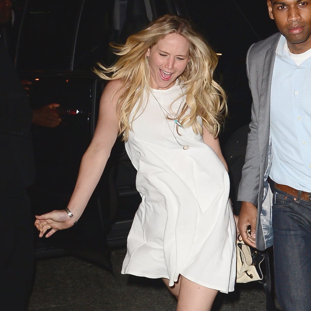 Jennifer Lawrence Wearing a White Dress and Chopsticks | POPSUGAR Fashion
