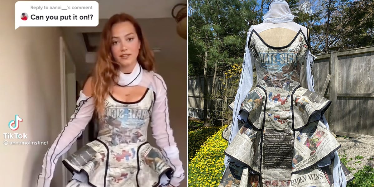 TikTok Designer's Newspaper Dress For Met Gala | Photos | POPSUGAR Fashion