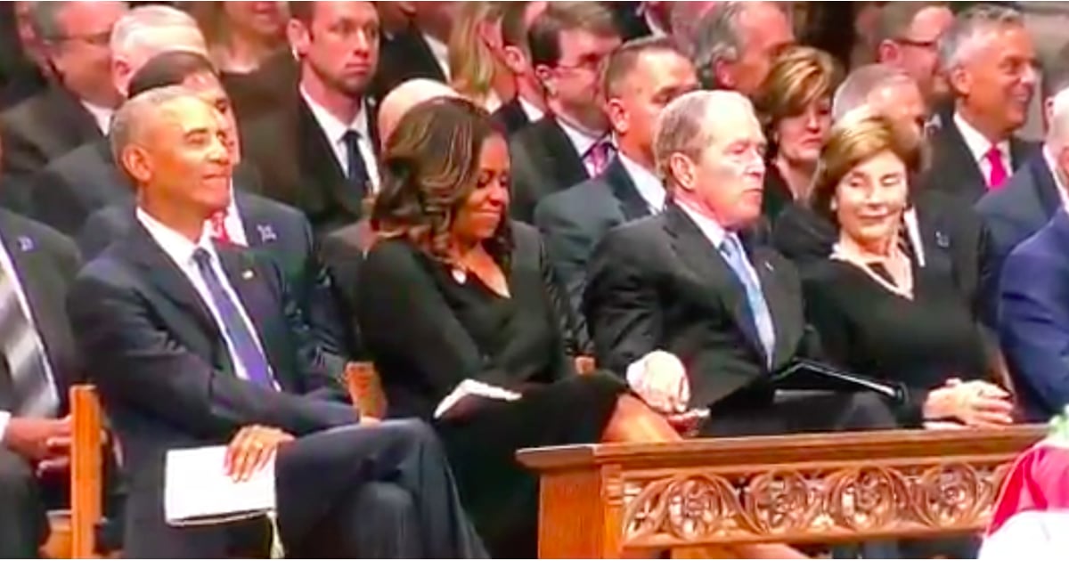 George W. Bush Gives Michelle Obama Candy During Funeral | POPSUGAR News