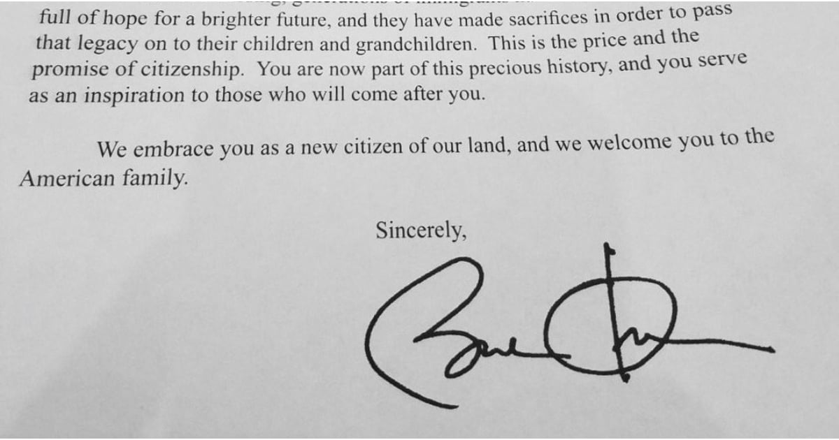 US Citizenship Welcome Letter Shows Obama as President | POPSUGAR News