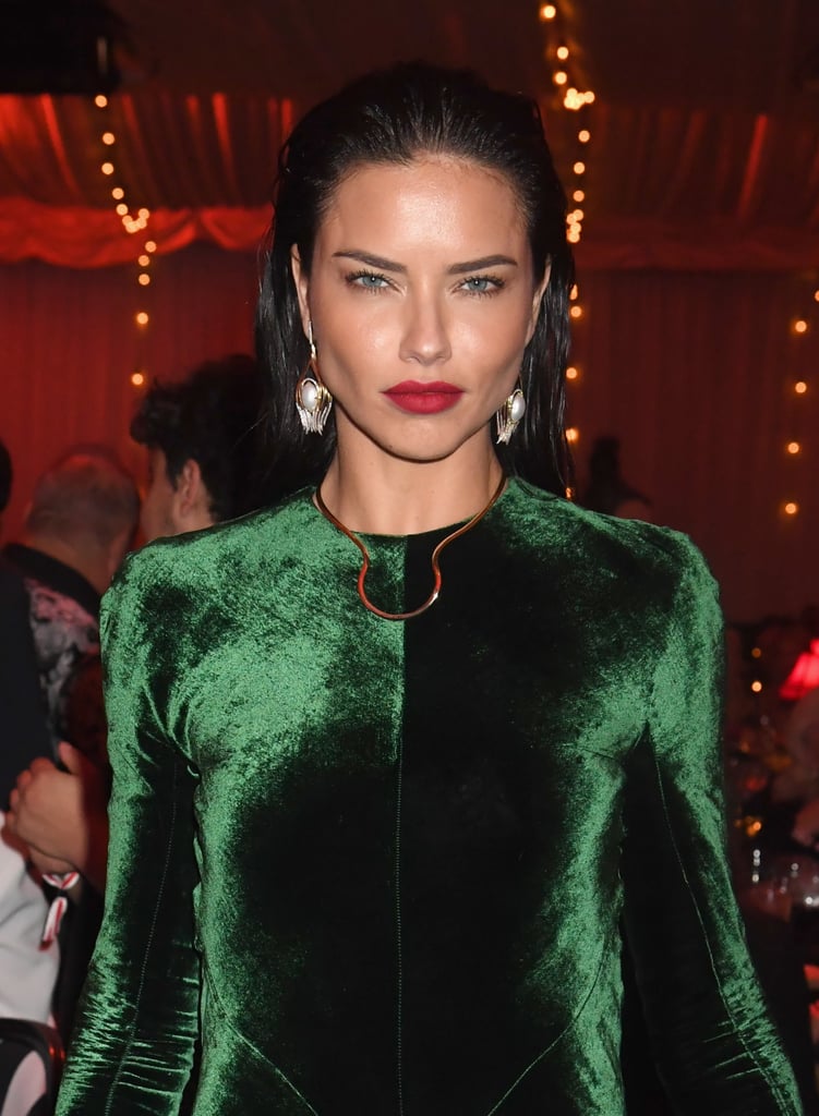 Adriana Lima's Green Velvet Dress December 2016 | POPSUGAR Latina