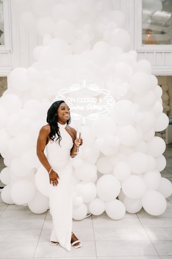 Simone Biles's White Halter Dress For Her Bridal Shower | POPSUGAR Fashion
