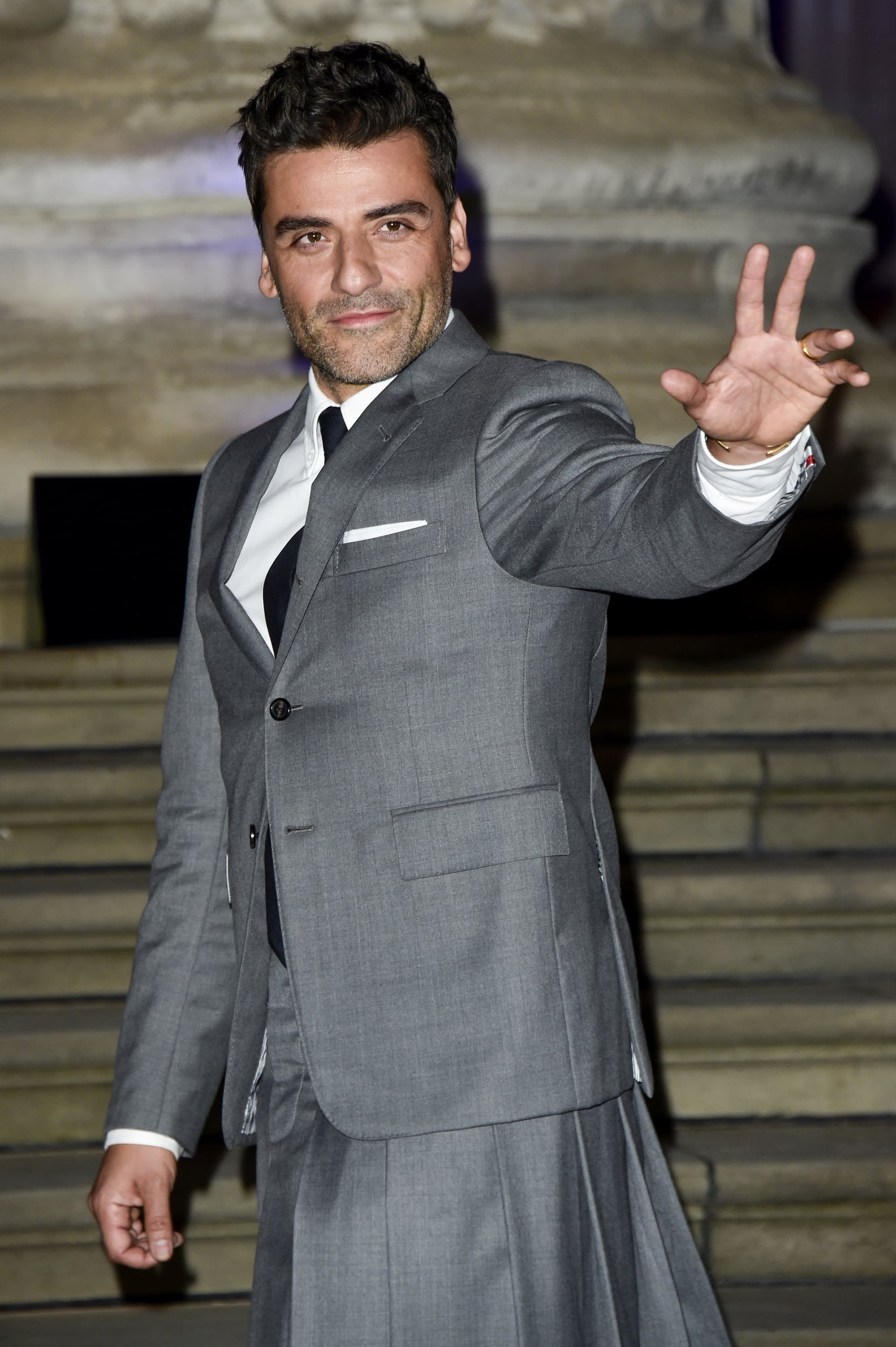 Oscar Isaac's Thom Browne Skirt Suit at Moon Knight Premiere | PS Fashion