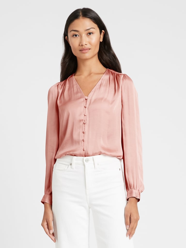 Banana Republic Soft Satin V Neck Blouse Black Friday Fashion Deals