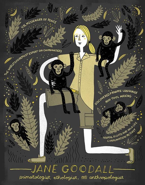 Women in Science Jane Goodall Print | Famous Women in History Gifts ...