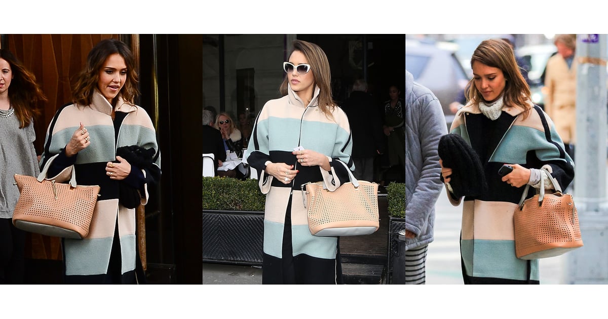 Jessica Alba Striped Coat | POPSUGAR Fashion