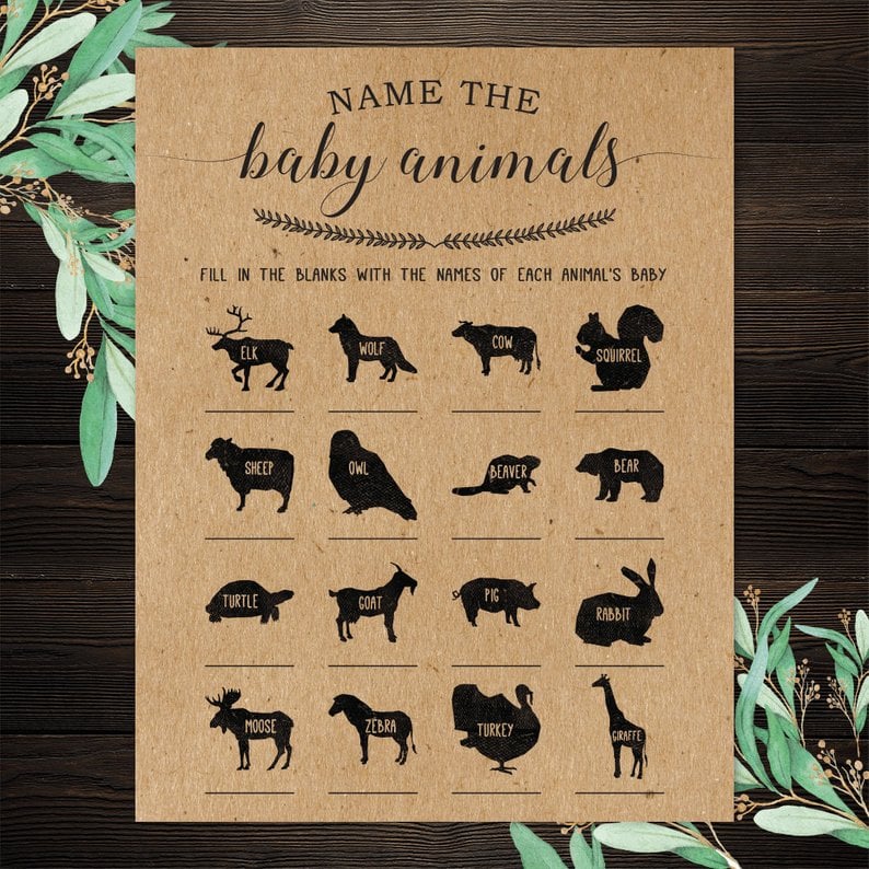 Name The Baby Animals Printable Game 30 Printable Baby Shower Games
