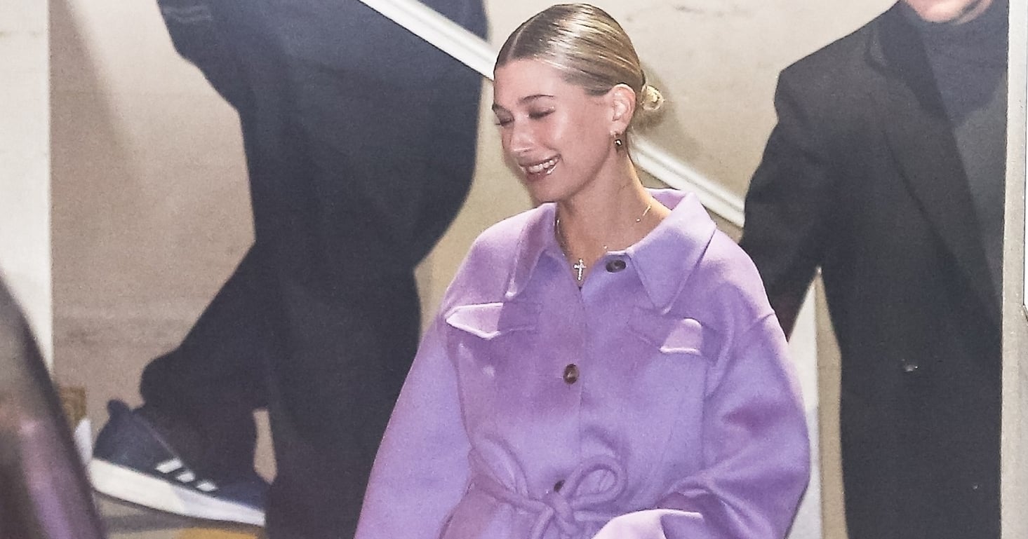 Hailey Baldwin in Lavender Coat With Justin Bieber | PS Fashion