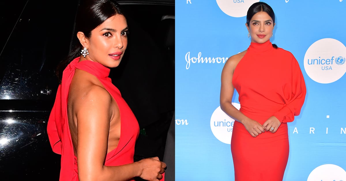 Priyanka Chopra's Red Salvatore Ferragamo One Shoulder Dress | PS UK Fashion