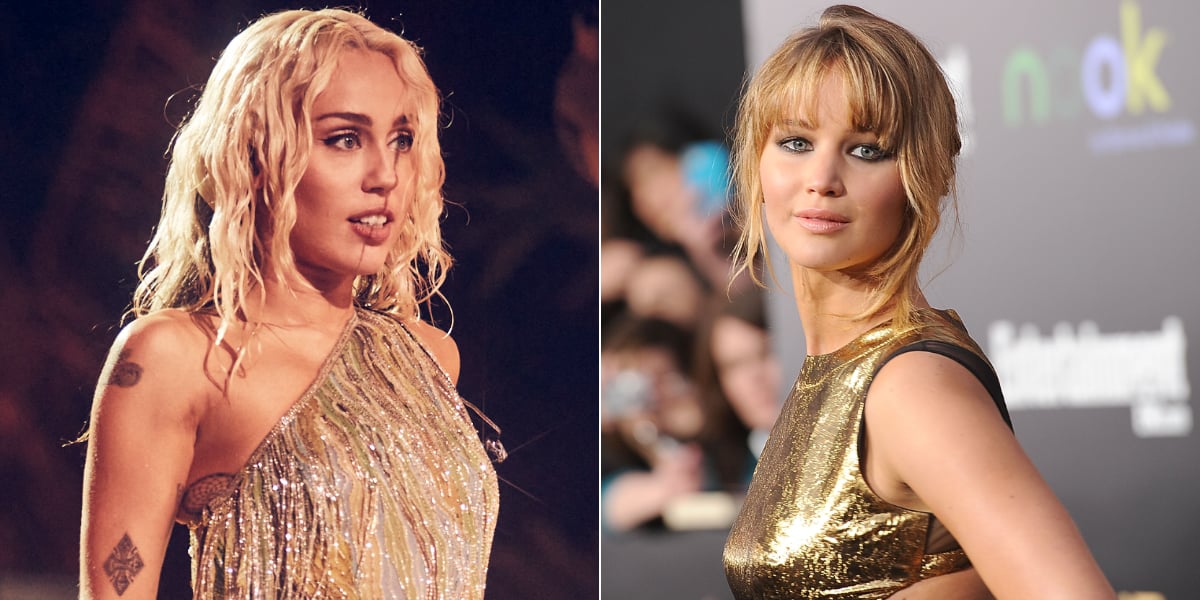 Miley Cyrus and Jennifer Lawrence Gold Dresses | PS Fashion