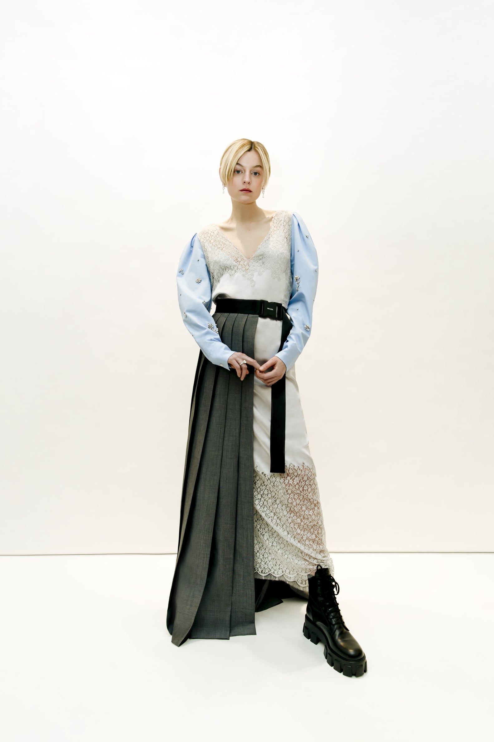 Emma Corrin's Prada Dress and Combat Boots SAG Awards 2021 | PS Fashion